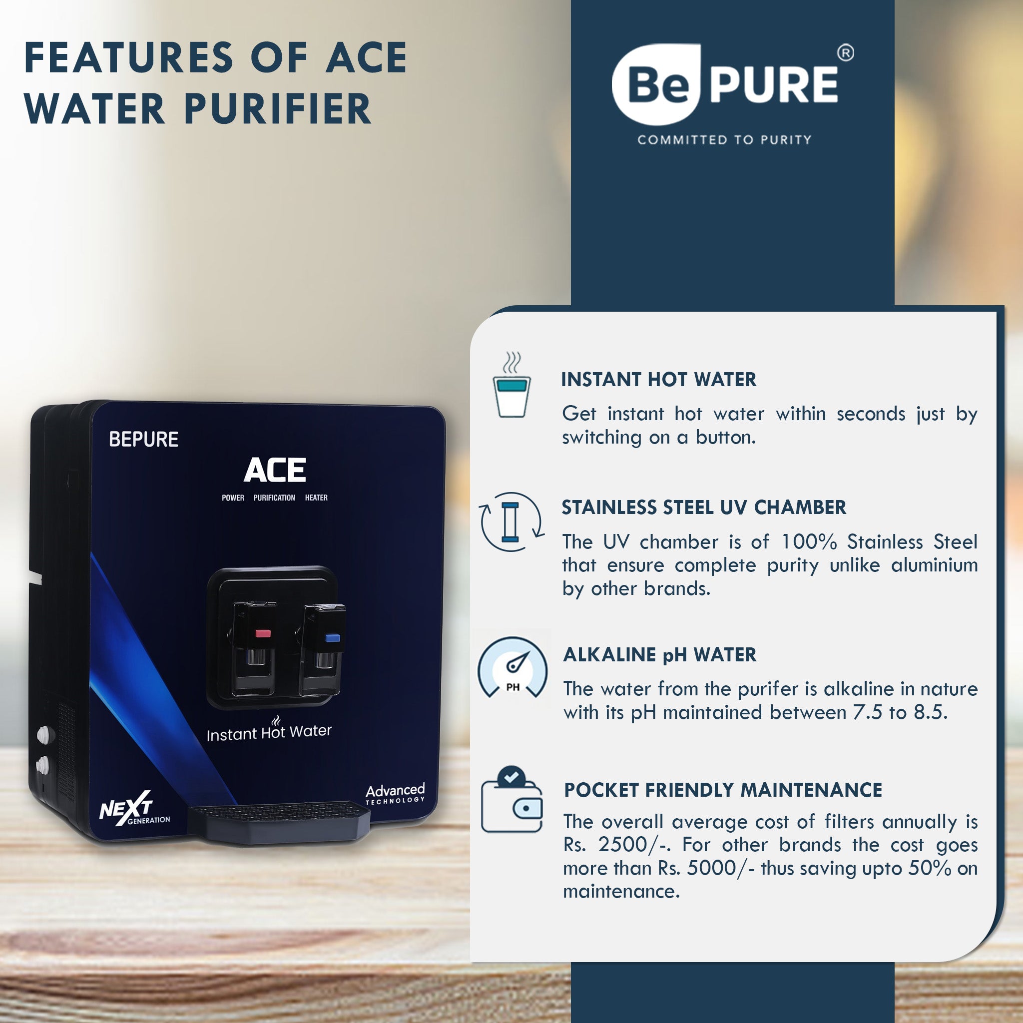 Buy NF UV Water Purifier With Hot Water Function | Bepure