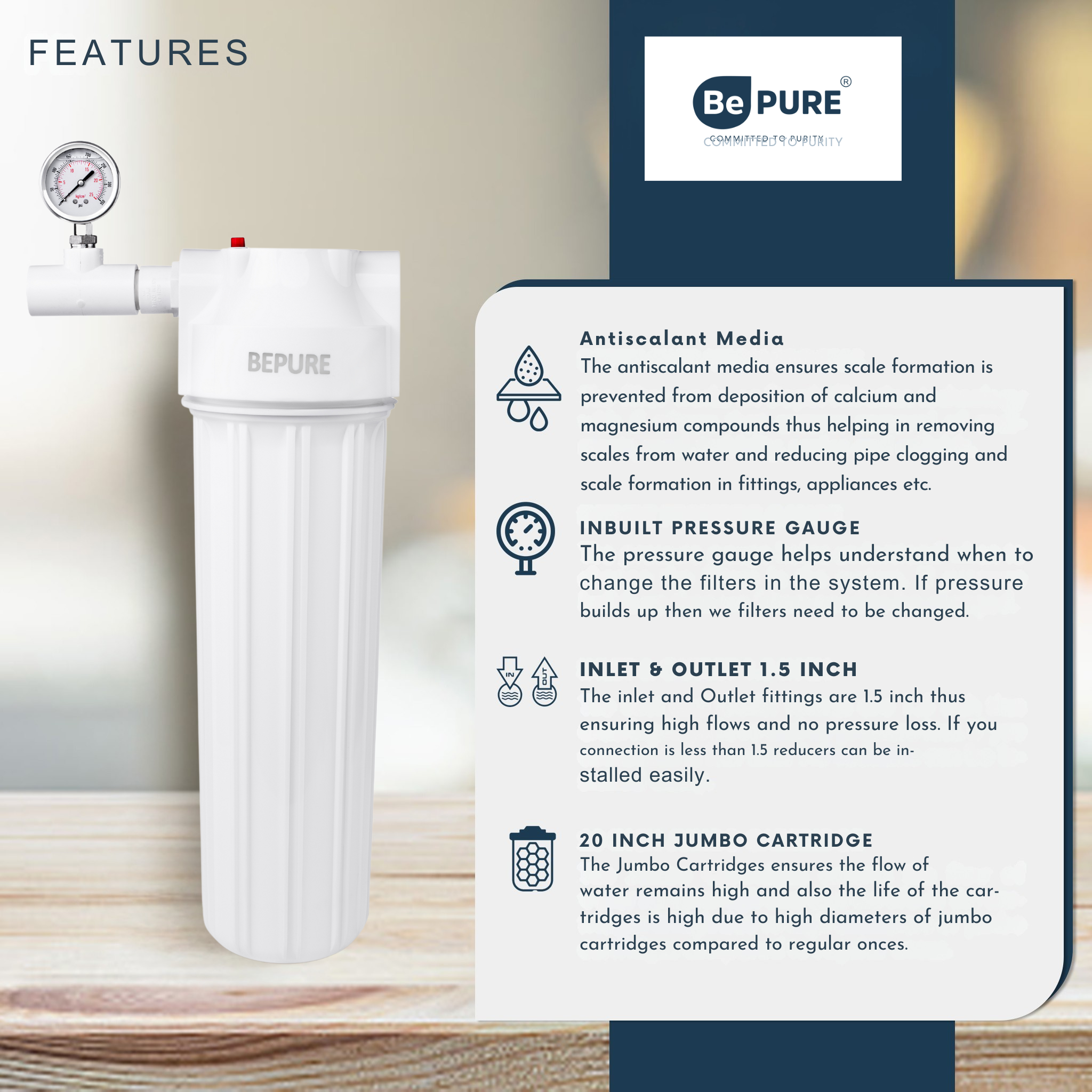 Bepure Whole House Antiscalant Filter | Salt Free Water Softener for h