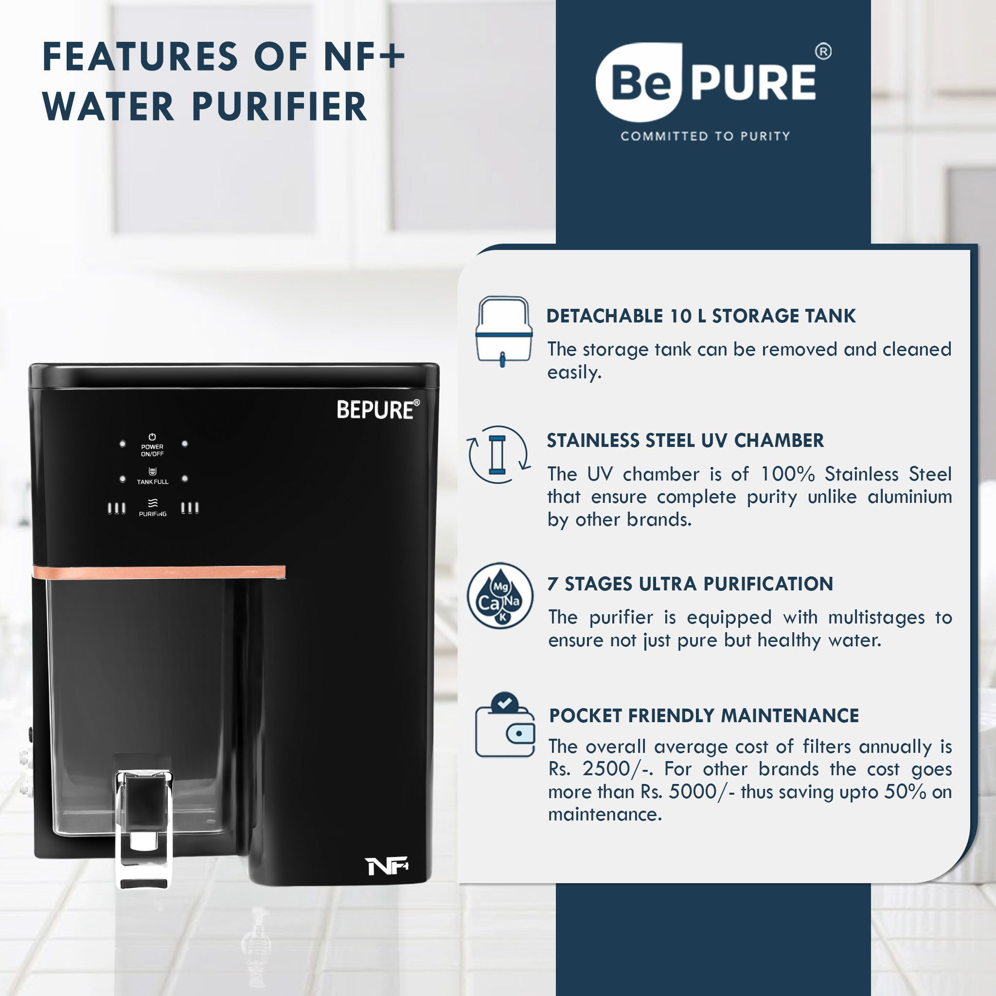 Buy NF UV Water Purifier With Hot Water Function | Bepure
